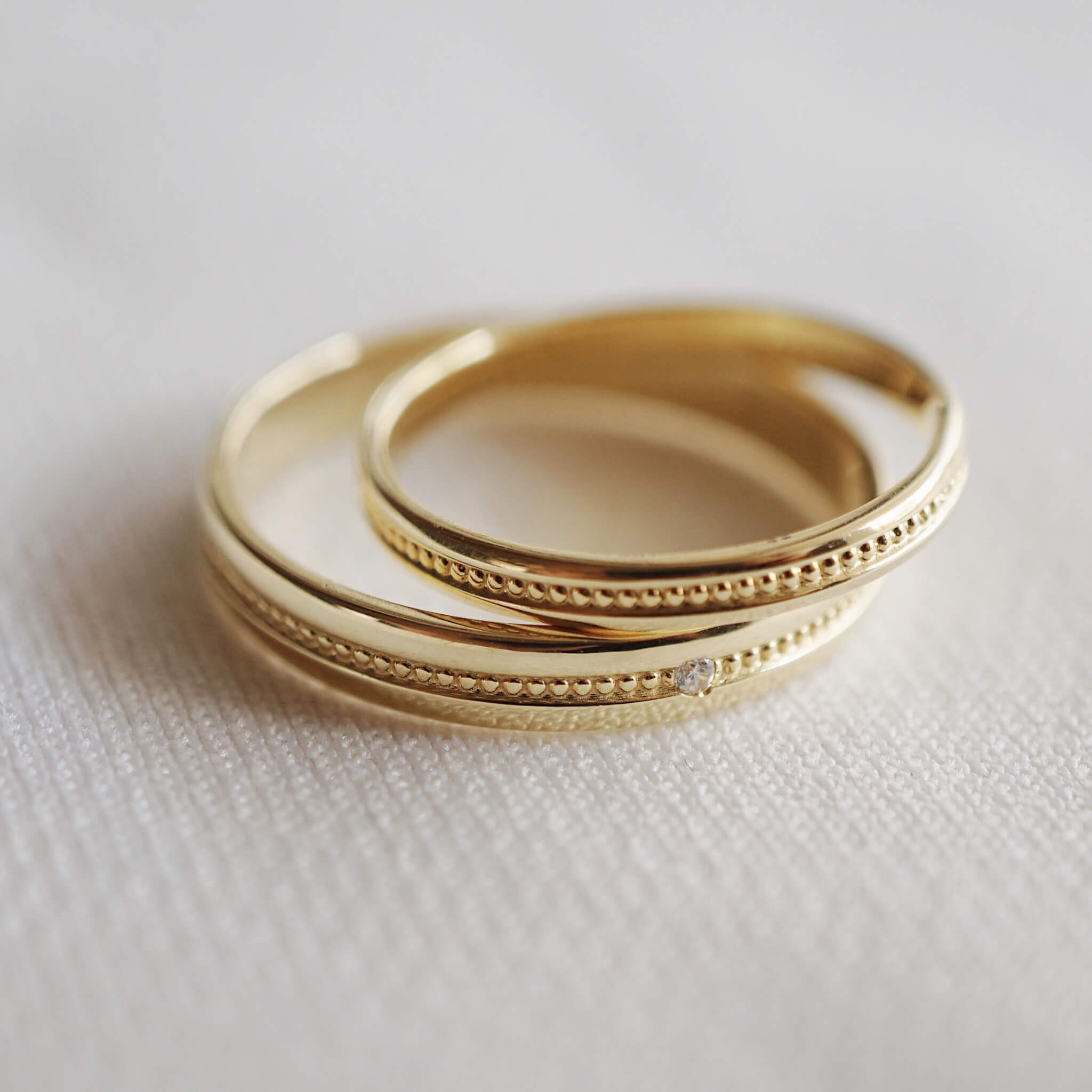 SQUARE MILGRAIN COUPLE RING – CROWN