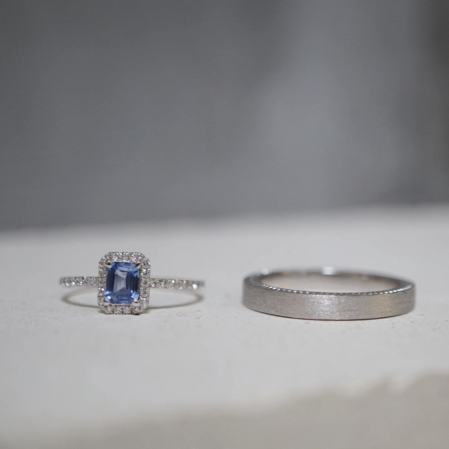 SAPPHIRE HALO RECTANGLE PAVE RING – CROWN