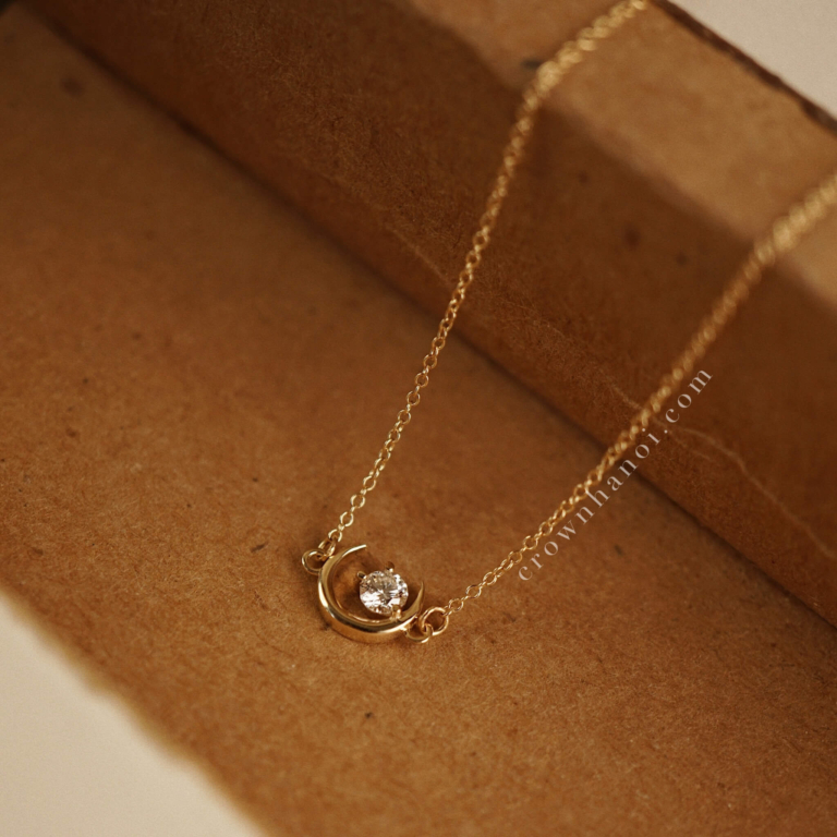 CRESCENT STONE LINK NECKLACE – 3MM – CROWN